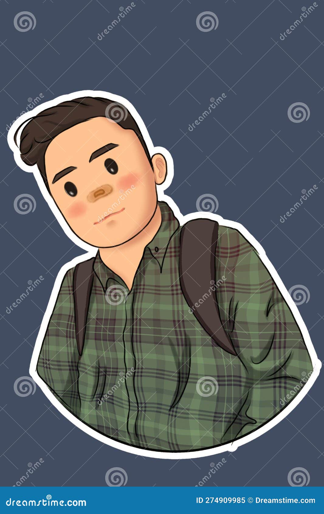 A Cartoon of a Man with a Plaid Shirt and a Backpack. Stock ...