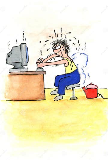Cartoon Man Playing Computer Games. Stock Illustration - Illustration ...