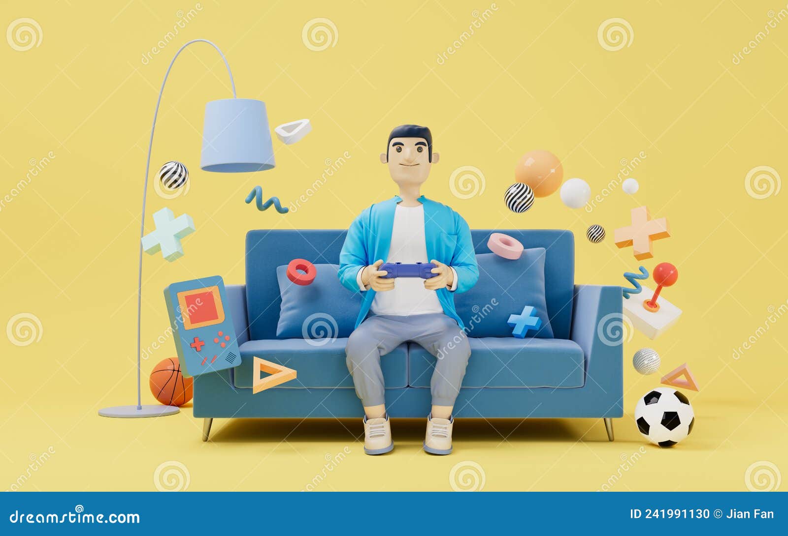 A Cartoon Man Playing Game in Sofa, 3d Rendering Stock Illustration ... A Cartoon Man Playing Game in Sofa, 3d Rendering Stock Illustration ...