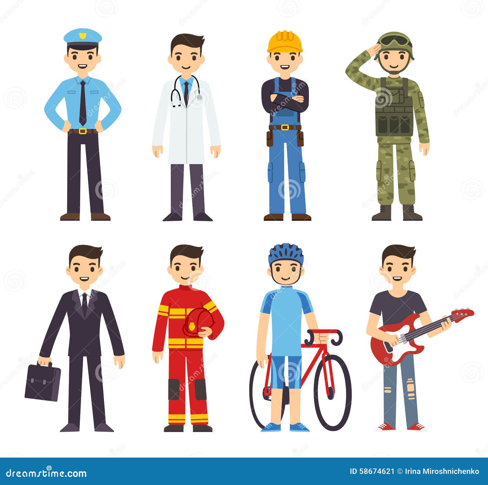Cartoon man professions stock vector. Illustration of musucian - 58674621