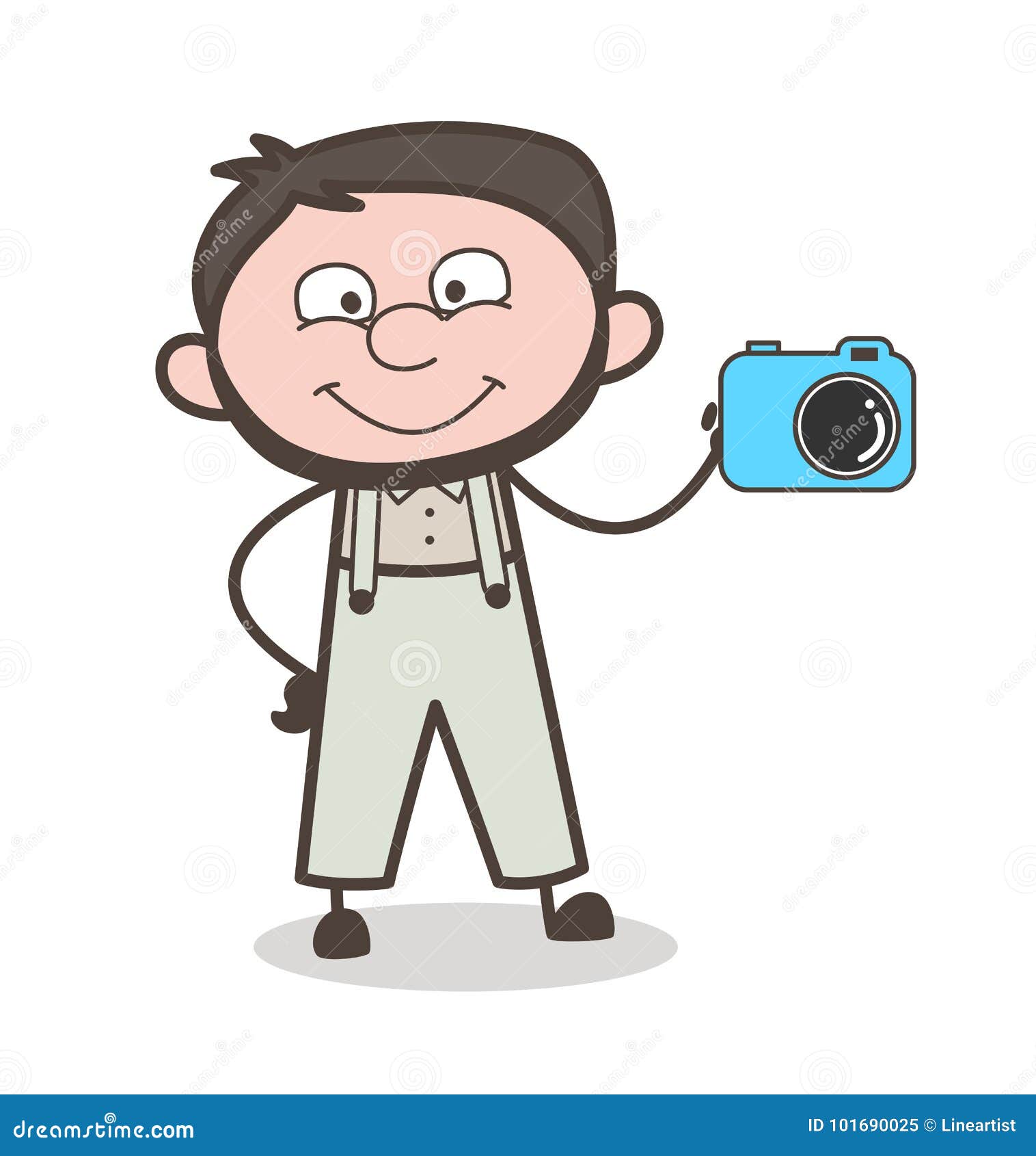 Cartoon Man Promoting a Camera Vector Illustration Stock Illustration ...