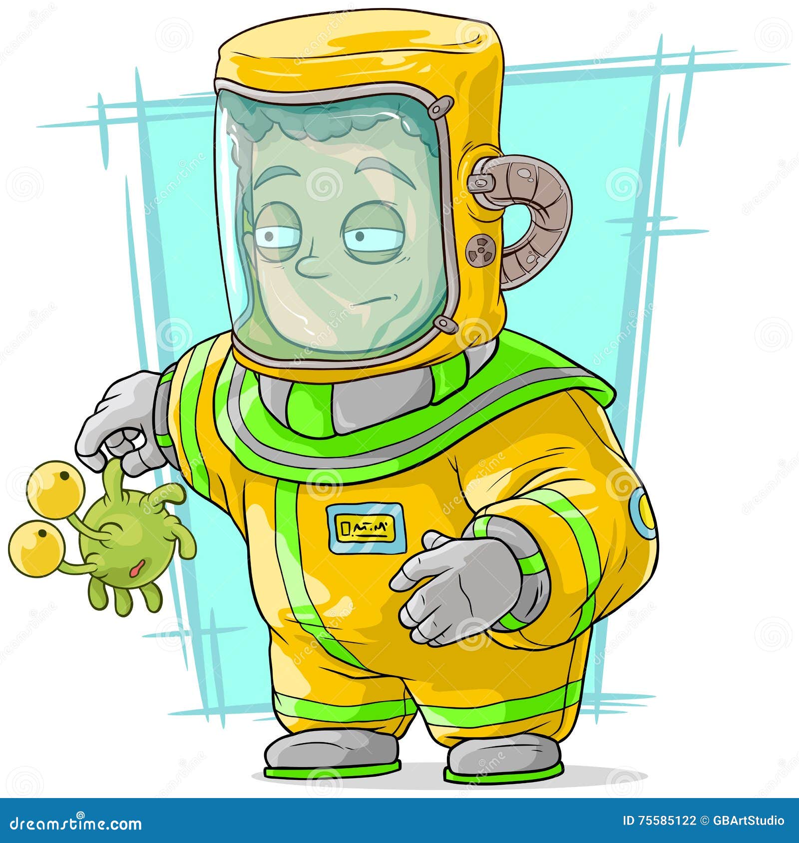 Cartoon Man in Protective Suit with Alien Stock Vector - Illustration ...