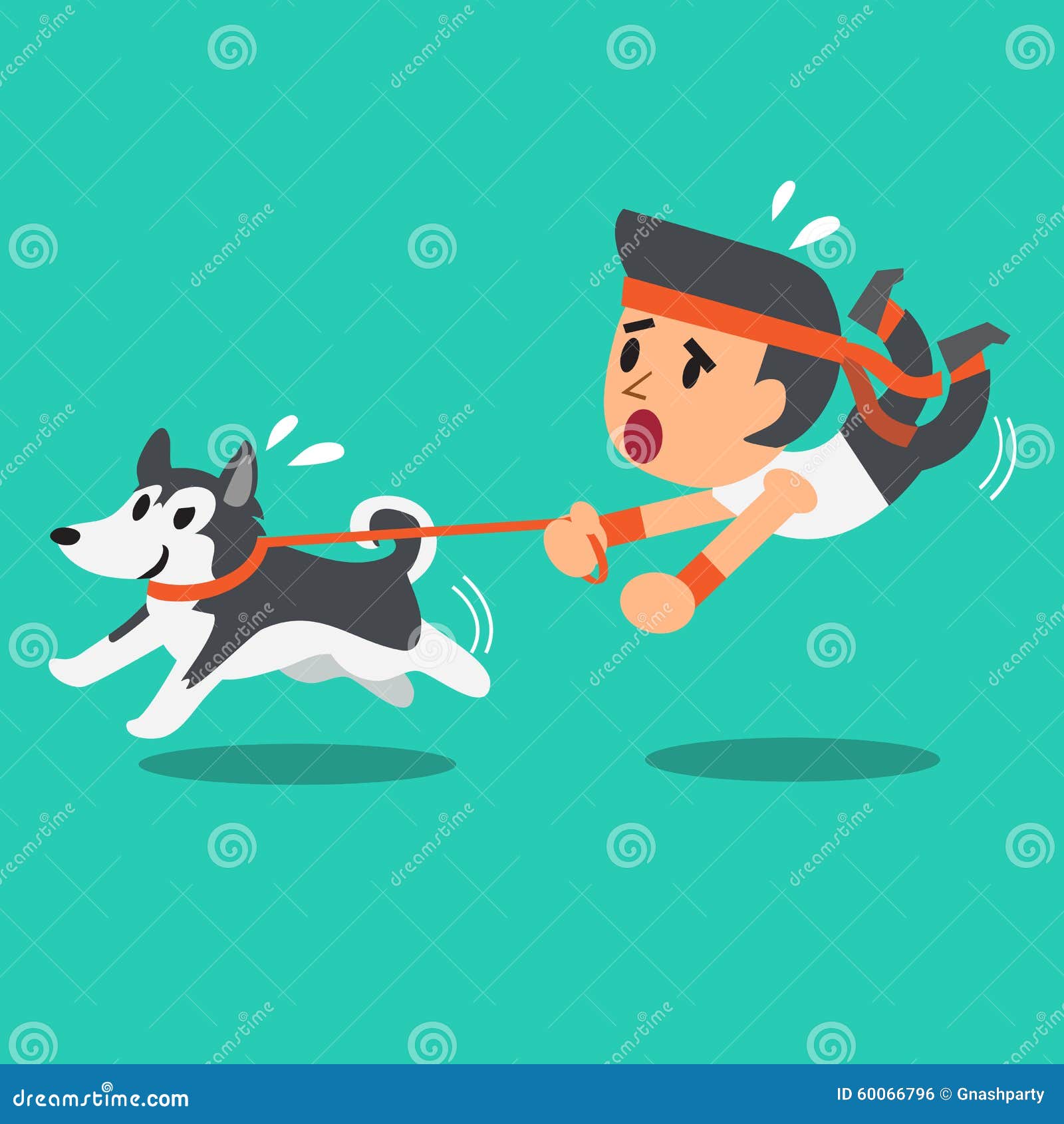 Cartoon Man Pulled by His Siberian Husky Dog Stock Vector ...