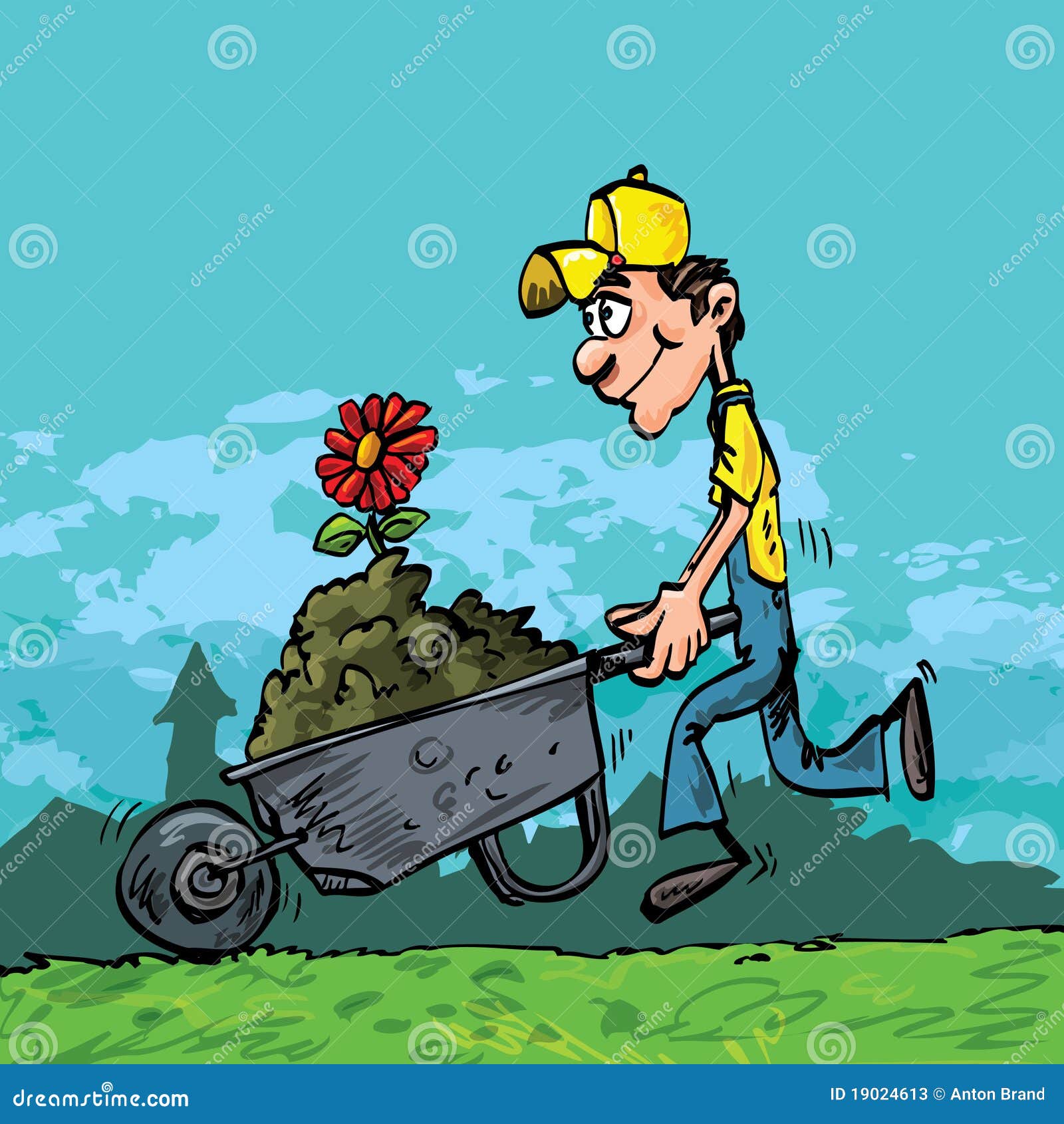 Cartoon of man pushing stock vector. Illustration of gardener - 19024613