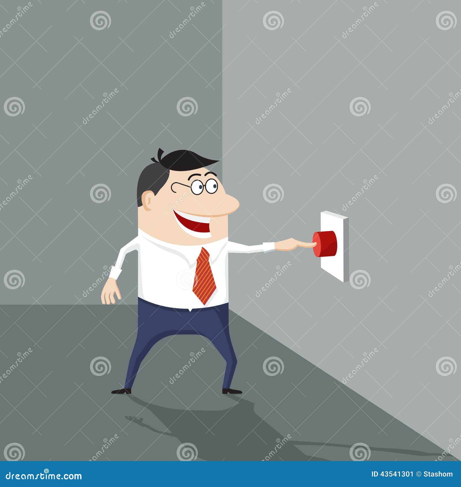 Cartoon Man Pushing a Red Button. Stock Vector - Illustration of future ...