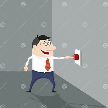 Cartoon Man Pushing a Red Button. Stock Vector - Illustration of future ...
