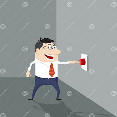 Cartoon Man Pushing a Red Button. Stock Vector - Illustration of future ...
