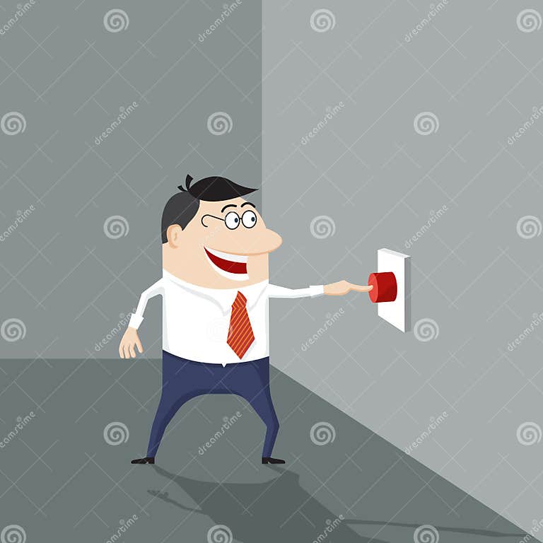 Cartoon Man Pushing a Red Button. Stock Vector - Illustration of future ...