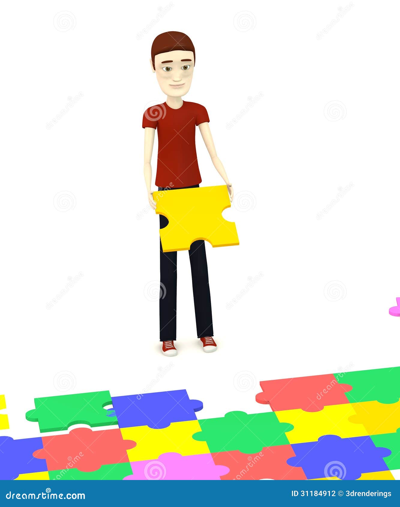 Cartoon man with puzzle stock illustration. Illustration of work - 31184912