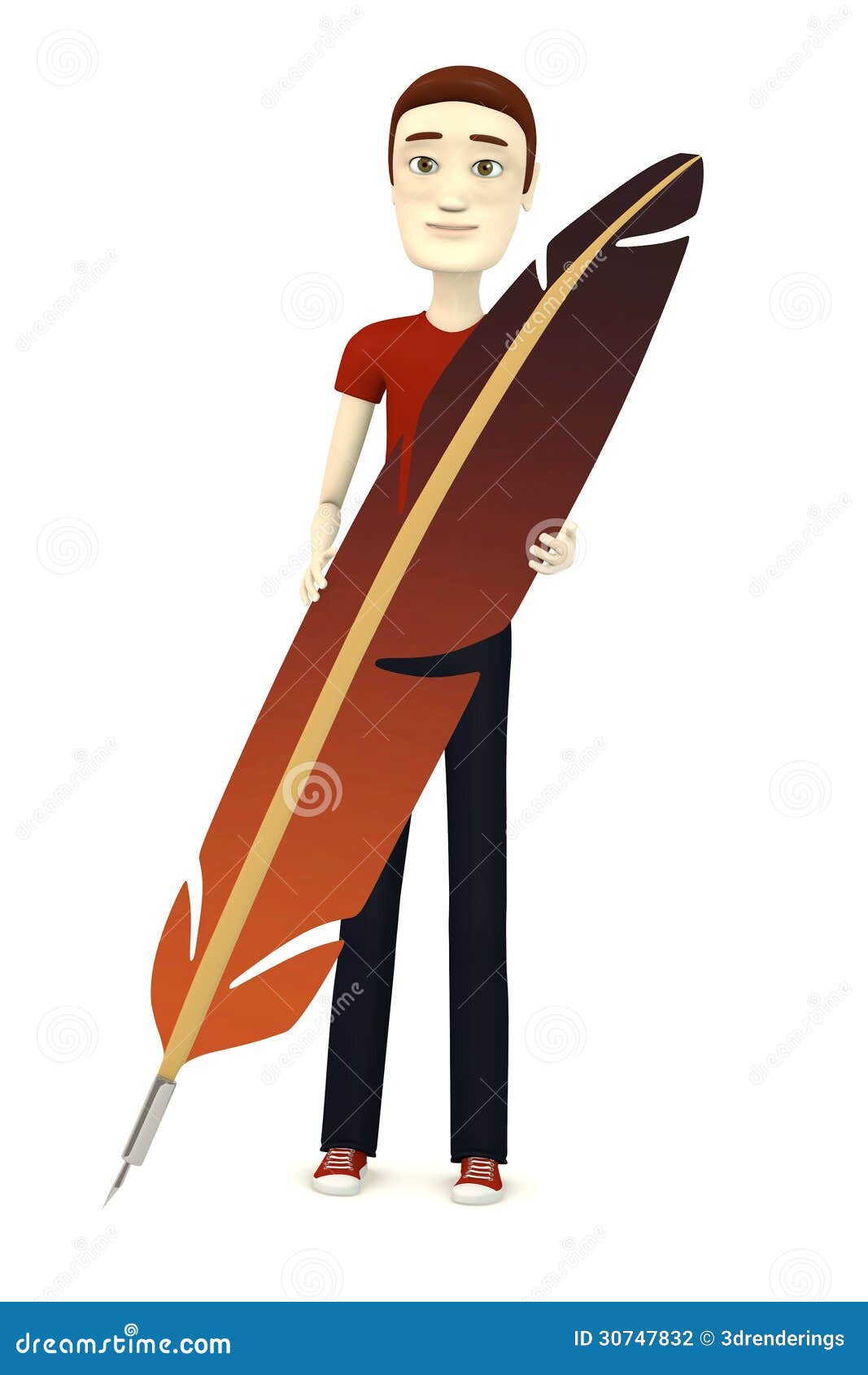 Cartoon man with quill stock illustration. Illustration of business ...