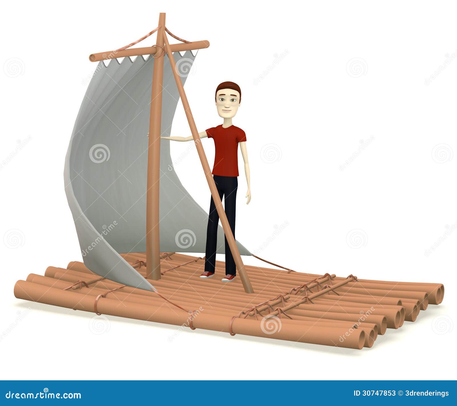 Cartoon man on raft stock illustration. Illustration of render - 30747853