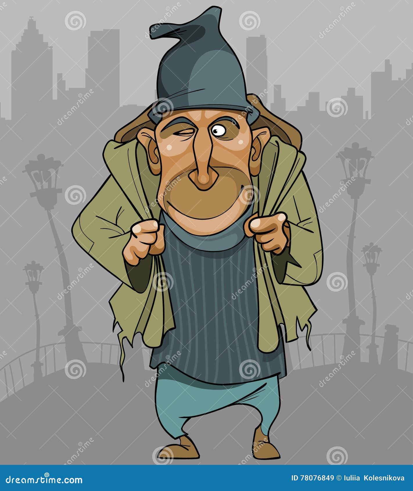 Cartoon Man In A Ragged Uniform Salutes Vector Illustration ...