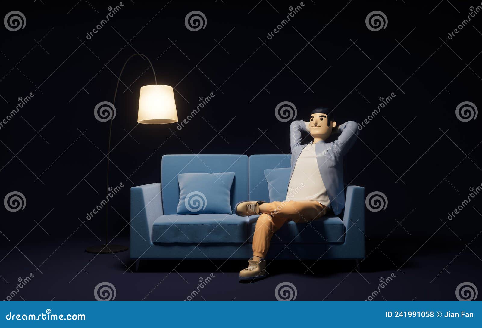 A Cartoon Man Relax in the Sofa, 3d Rendering Stock Illustration ...