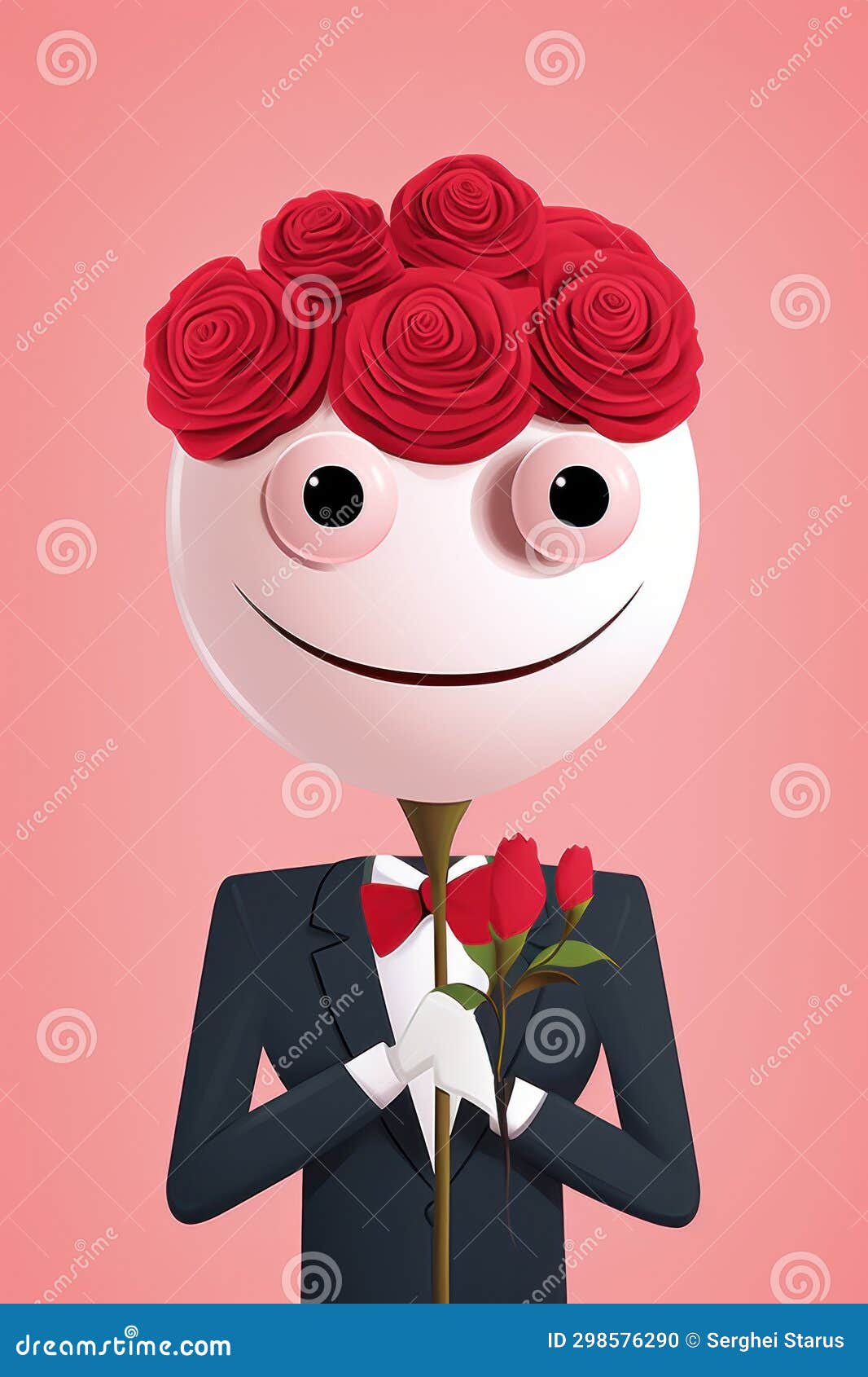 A Cartoon Man with Roses on His Head, AI Stock Illustration ...