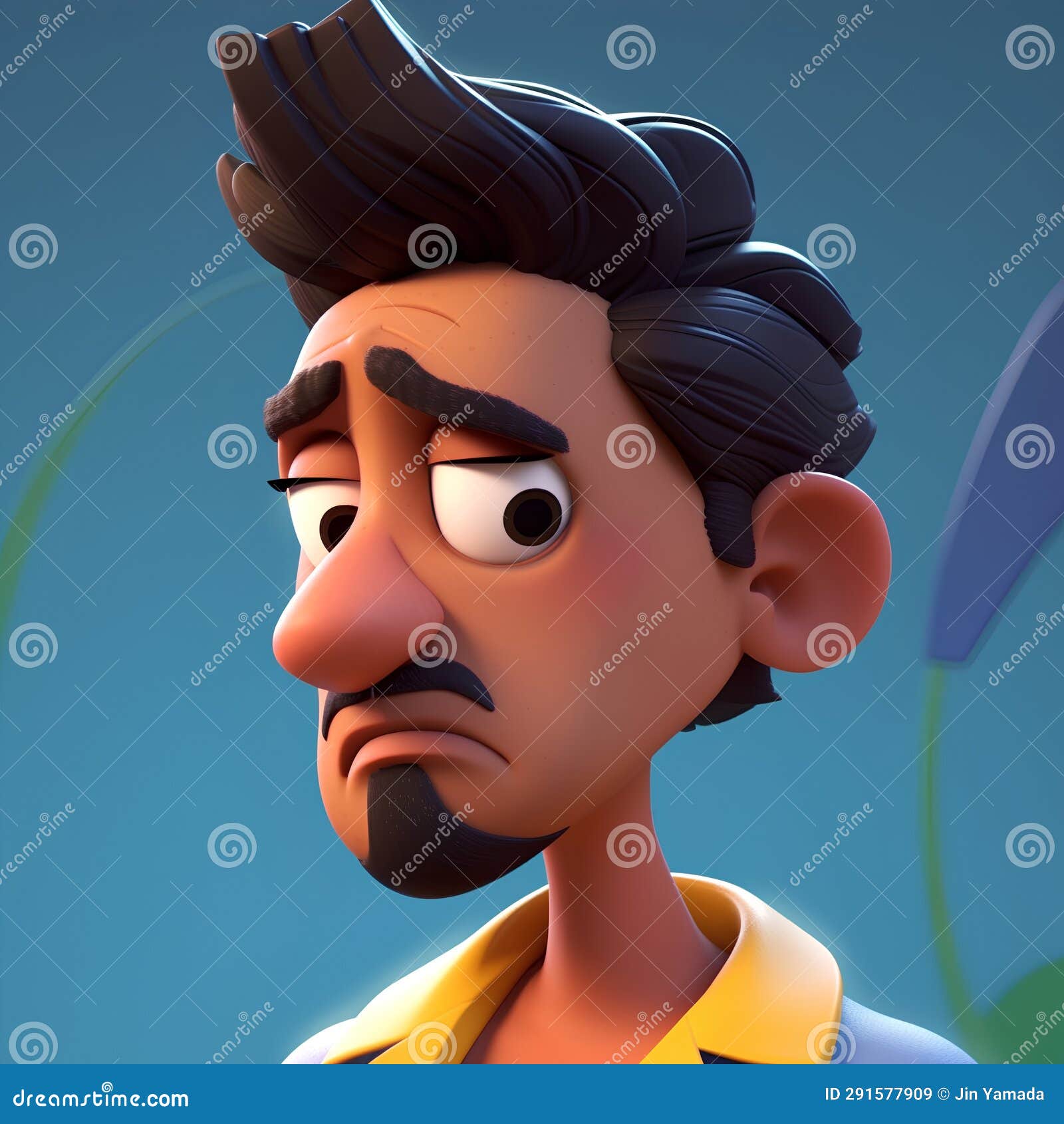 Cartoon Man with Sad Expression on His Face - 3D Illustration Stock ...