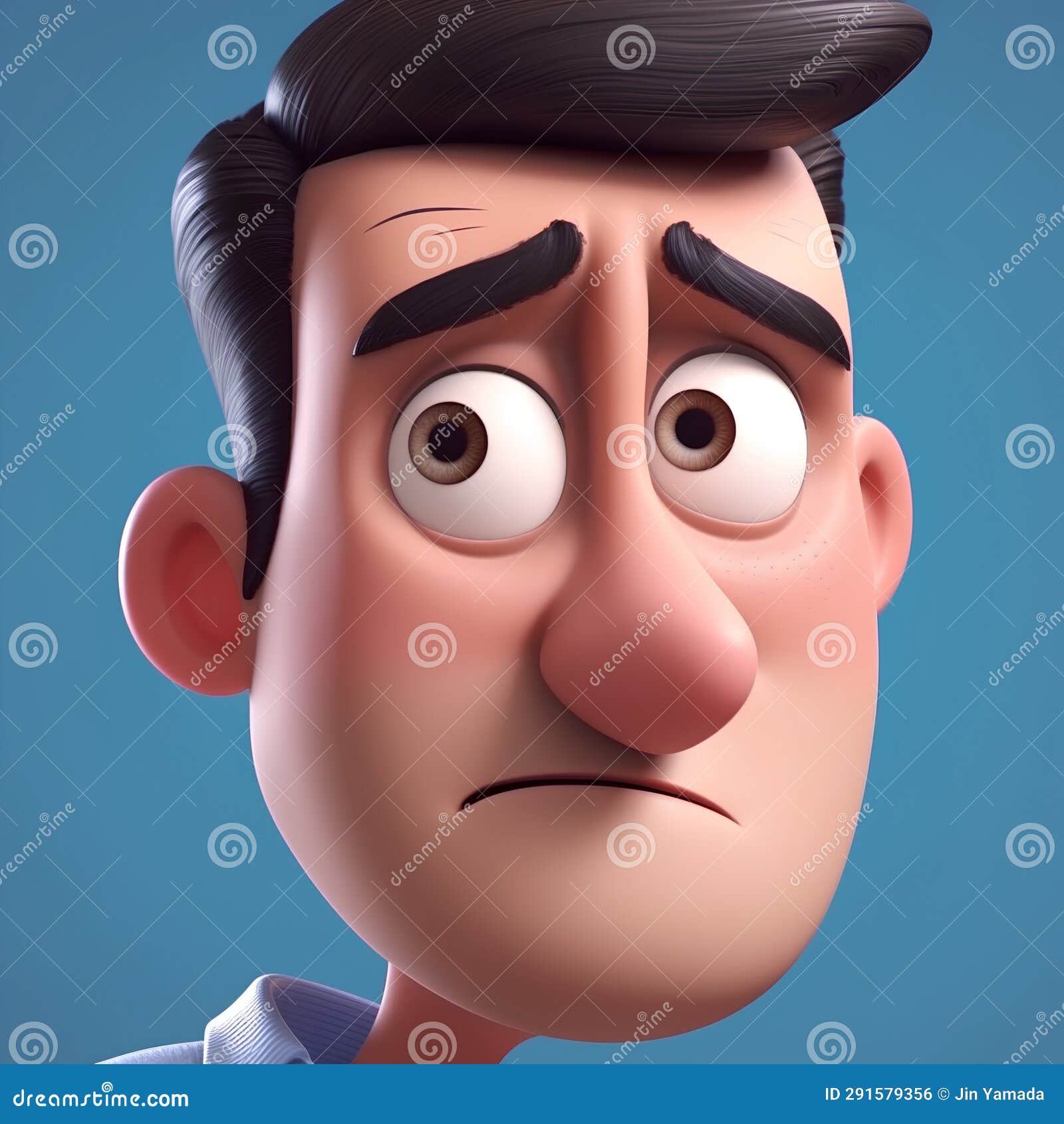 Cartoon Man with Sad Expression on His Face, 3d Illustration Stock ...