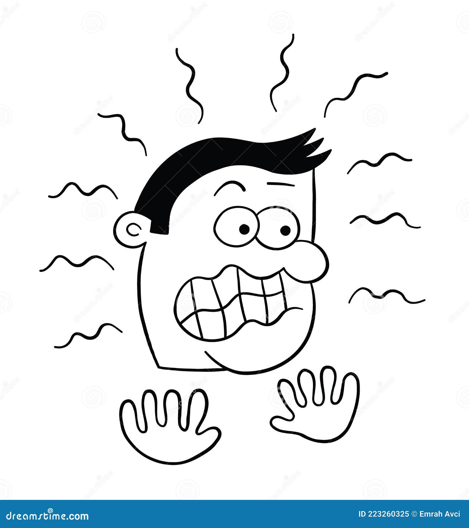 Outlined Scared Cartoon Funny Face With Panic Expression Vector ...