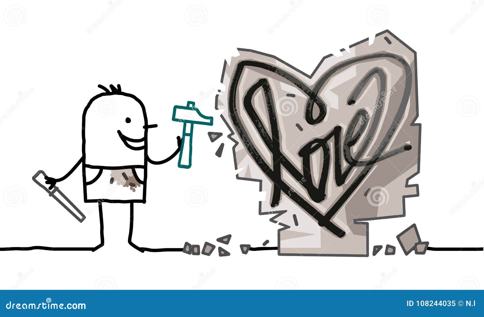 Cartoon Man Sculpting a Stone Heart Stock Vector - Illustration of ...