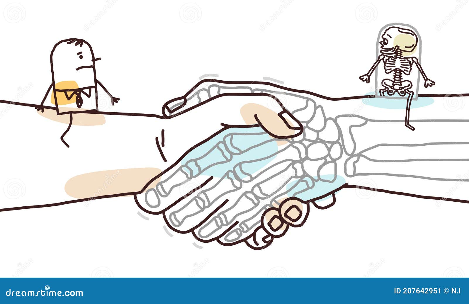 Cartoon Man and Skeleton Sitting on a Big Handshake Stock Vector ...