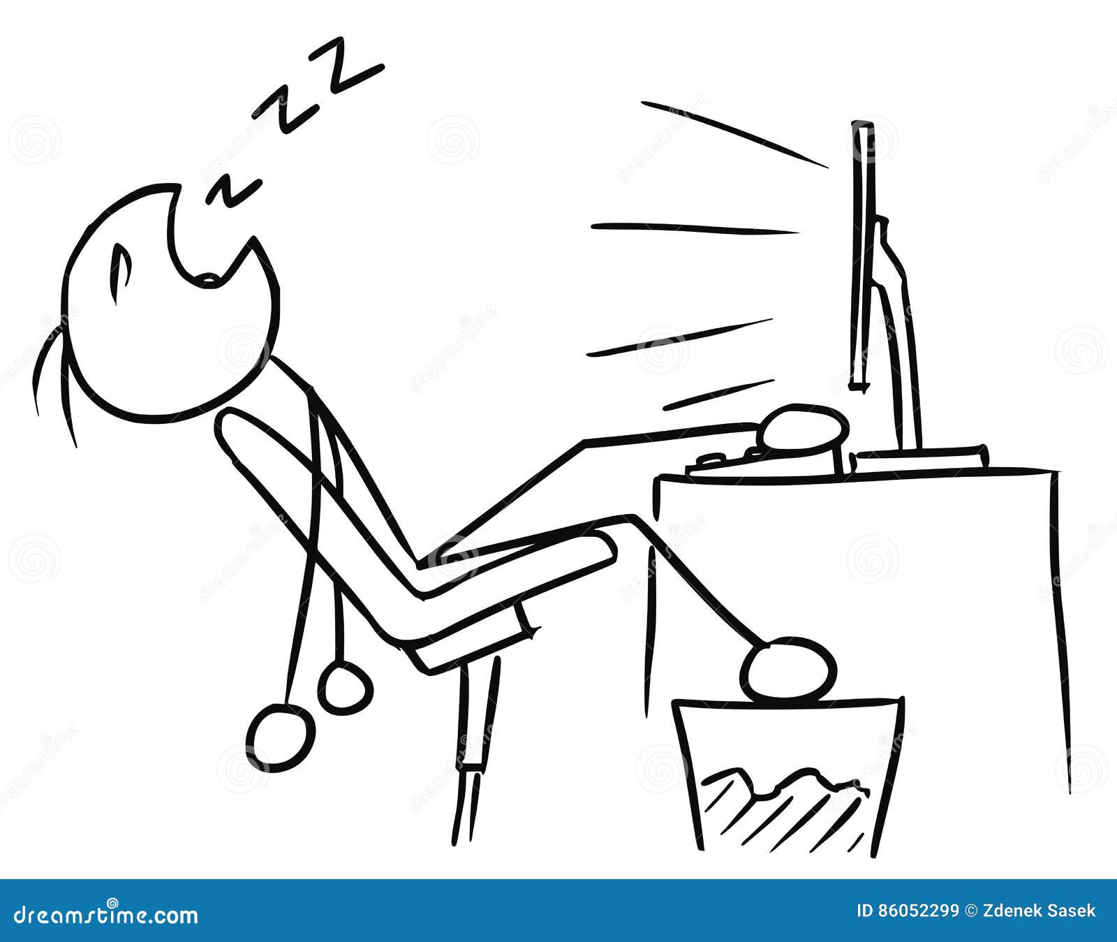 Cartoon of Man Sleeping InFront of the Computer Screen Stock Vector ...