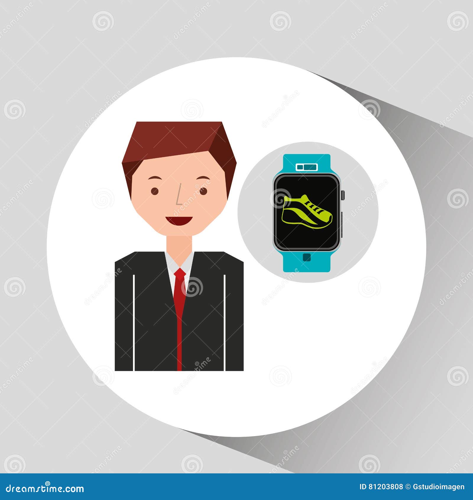 Cartoon Man Smart Watch and Jogging Icon Stock Vector - Illustration of ...