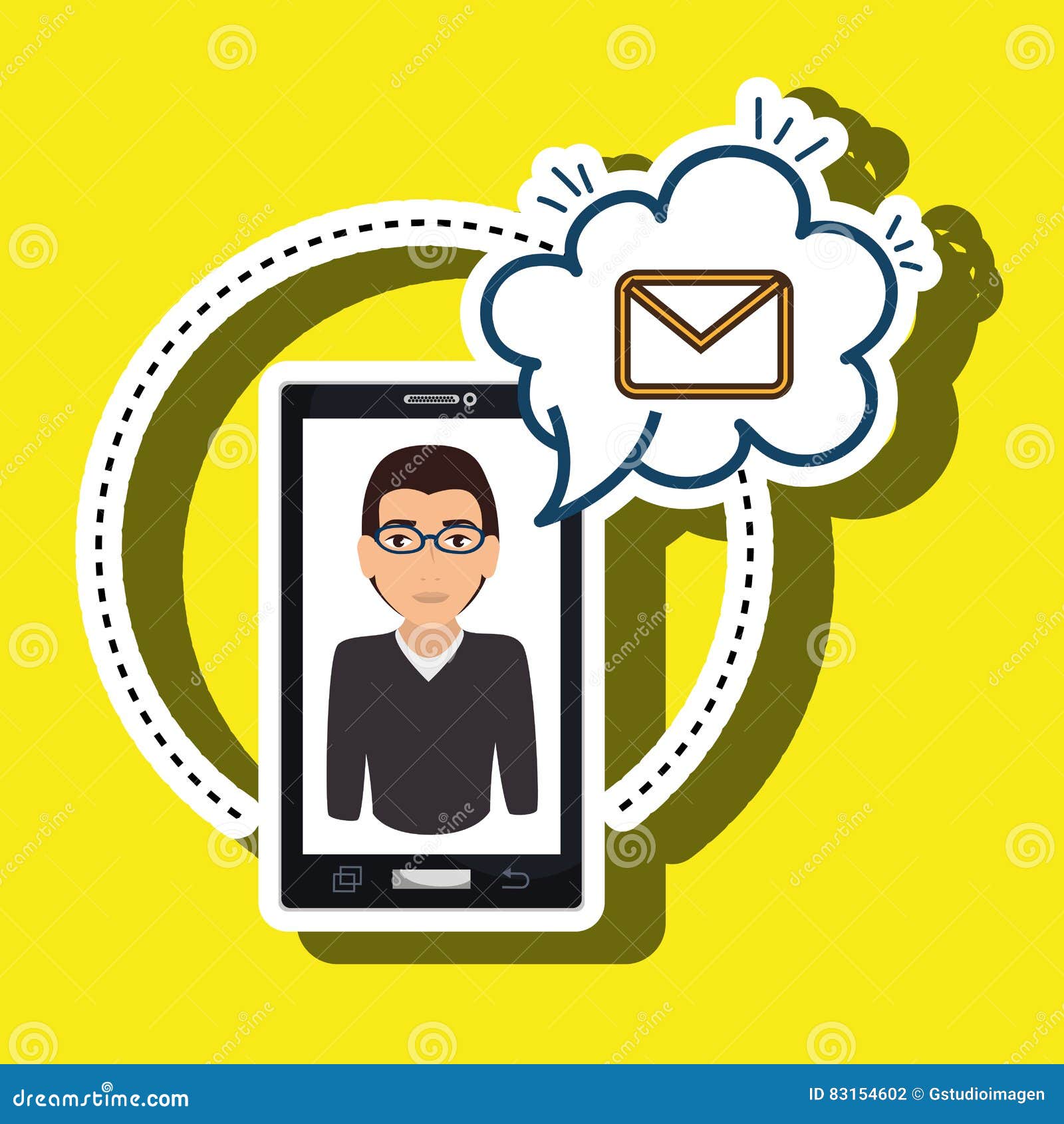 Cartoon Man Smartphone Cloud Email Stock Illustration - Illustration of ...