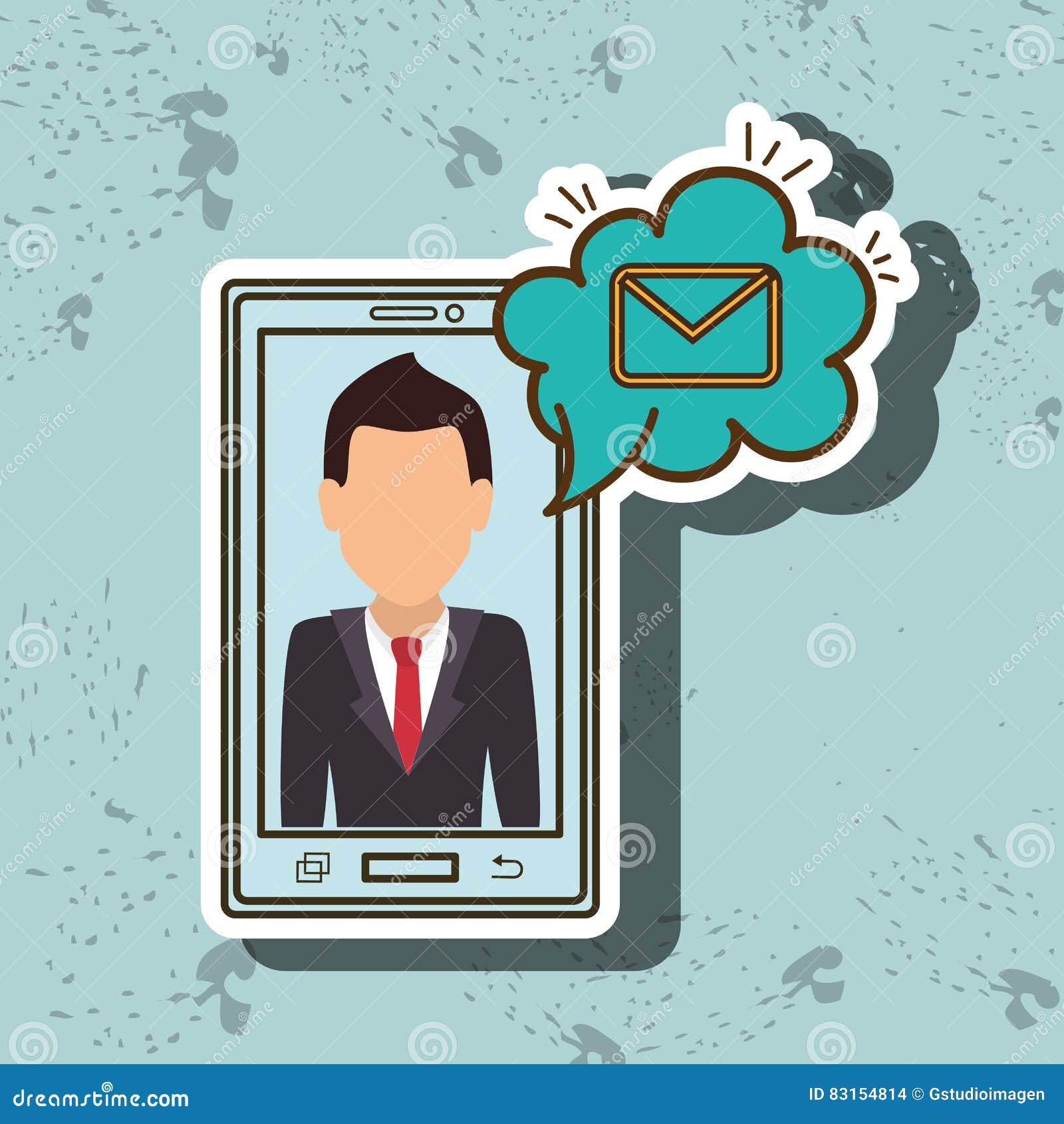 Cartoon Man Smartphone Cloud Email Stock Illustration - Illustration of ...