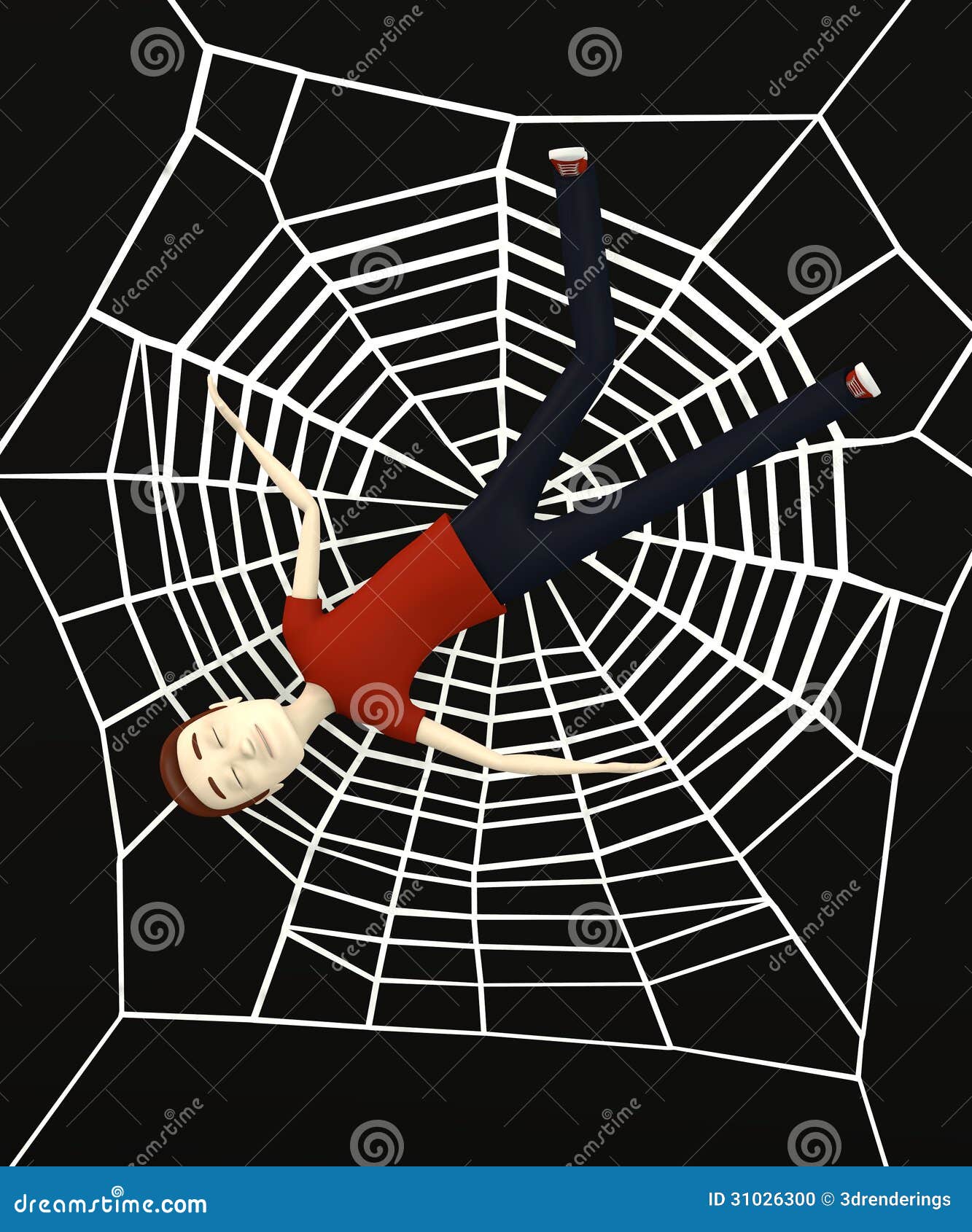Cartoon man in spiderweb stock illustration. Illustration of catch ...