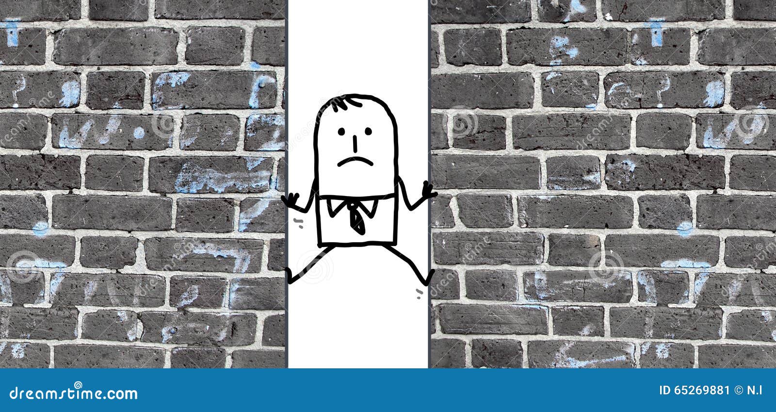Cartoon Man Squeezed between Two Walls Stock Illustration ...