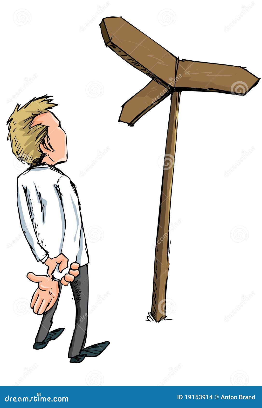 Cartoon of Man Stannding at Crossroads Stock Vector - Illustration of ...