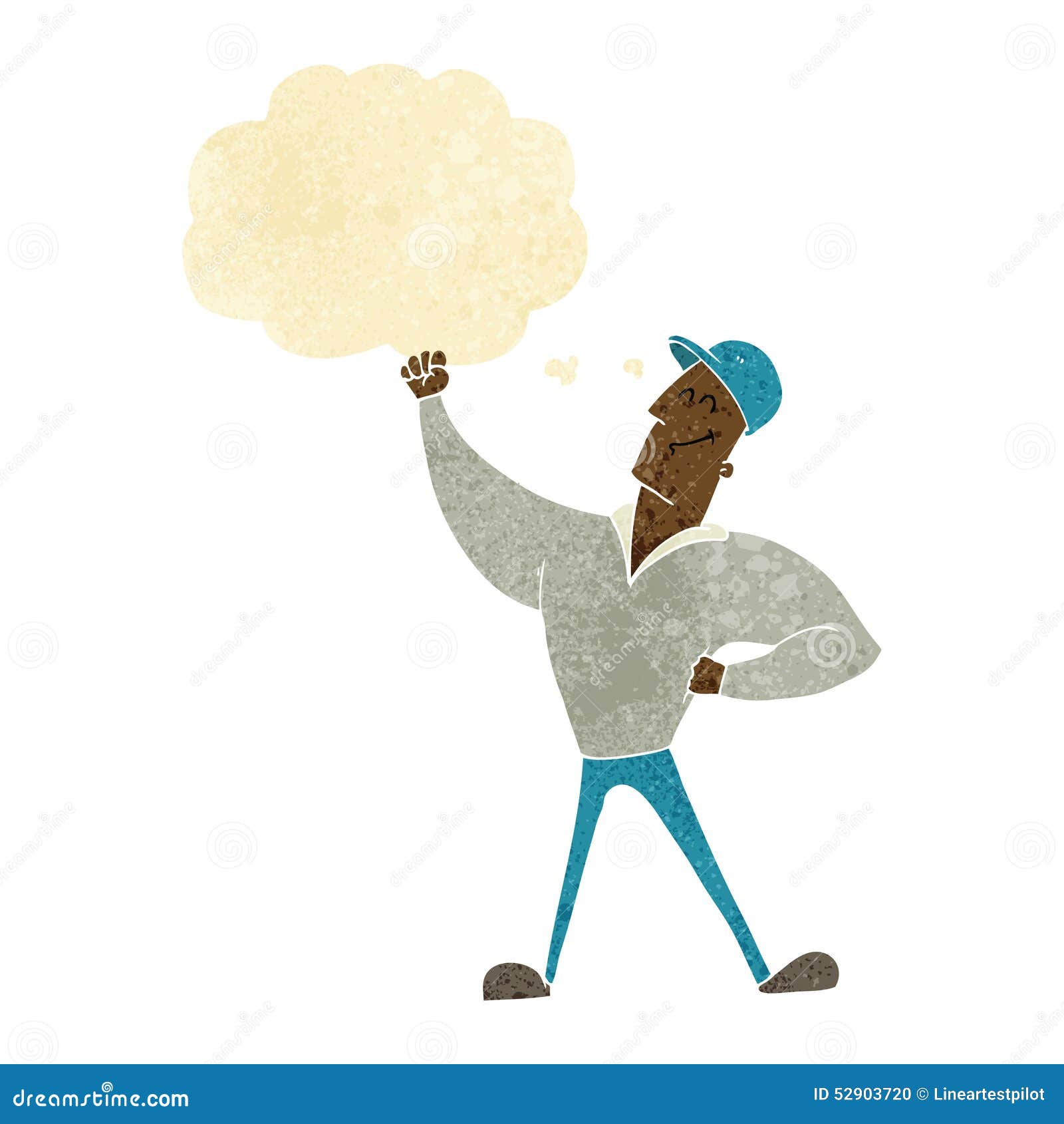Cartoon Man Striking Heroic Pose with Thought Bubble Stock Illustration ...