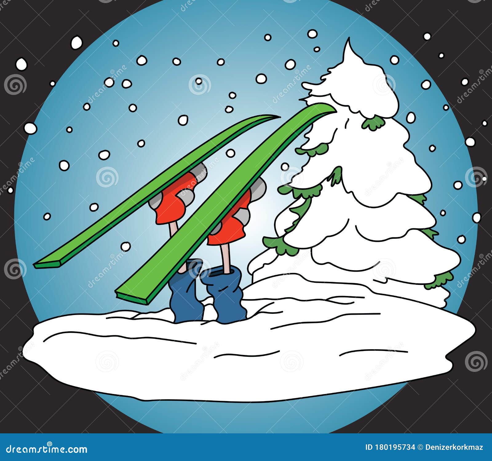 Cartoon Man Stuck in Snow while Skiing Vector Illustration Stock Vector ...