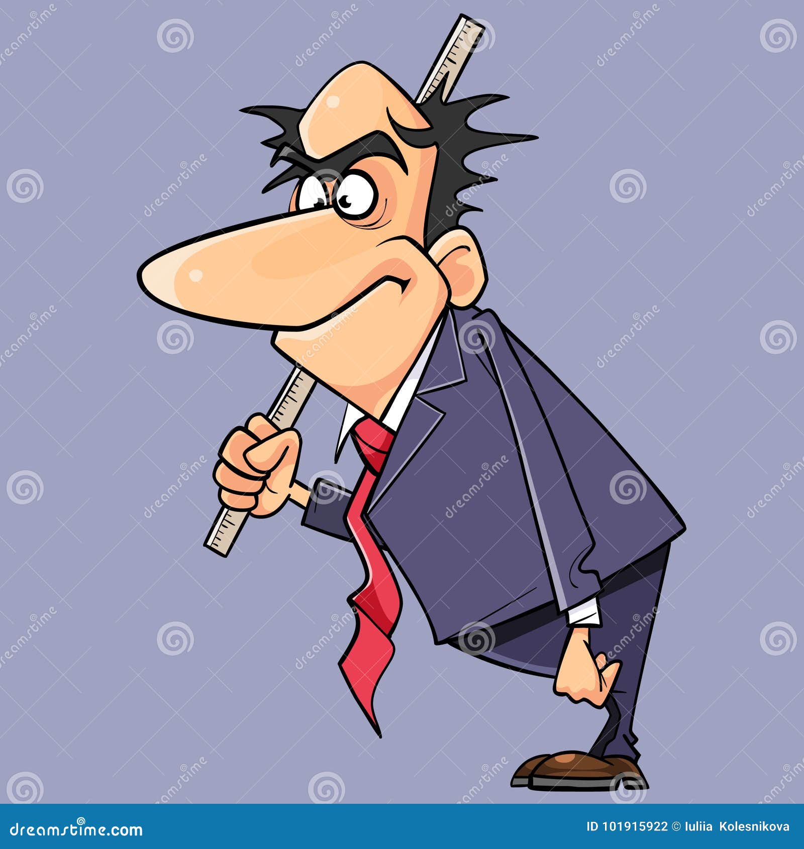 Cartoon Man in a Suit and Tie is Standing with a Ruler in His Hand ...