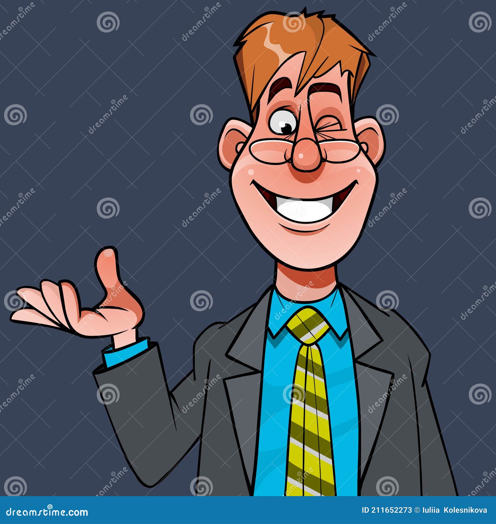 Cartoon Man in Suit with Tie Winks Cheerfully Gesturing with Hand Stock ...