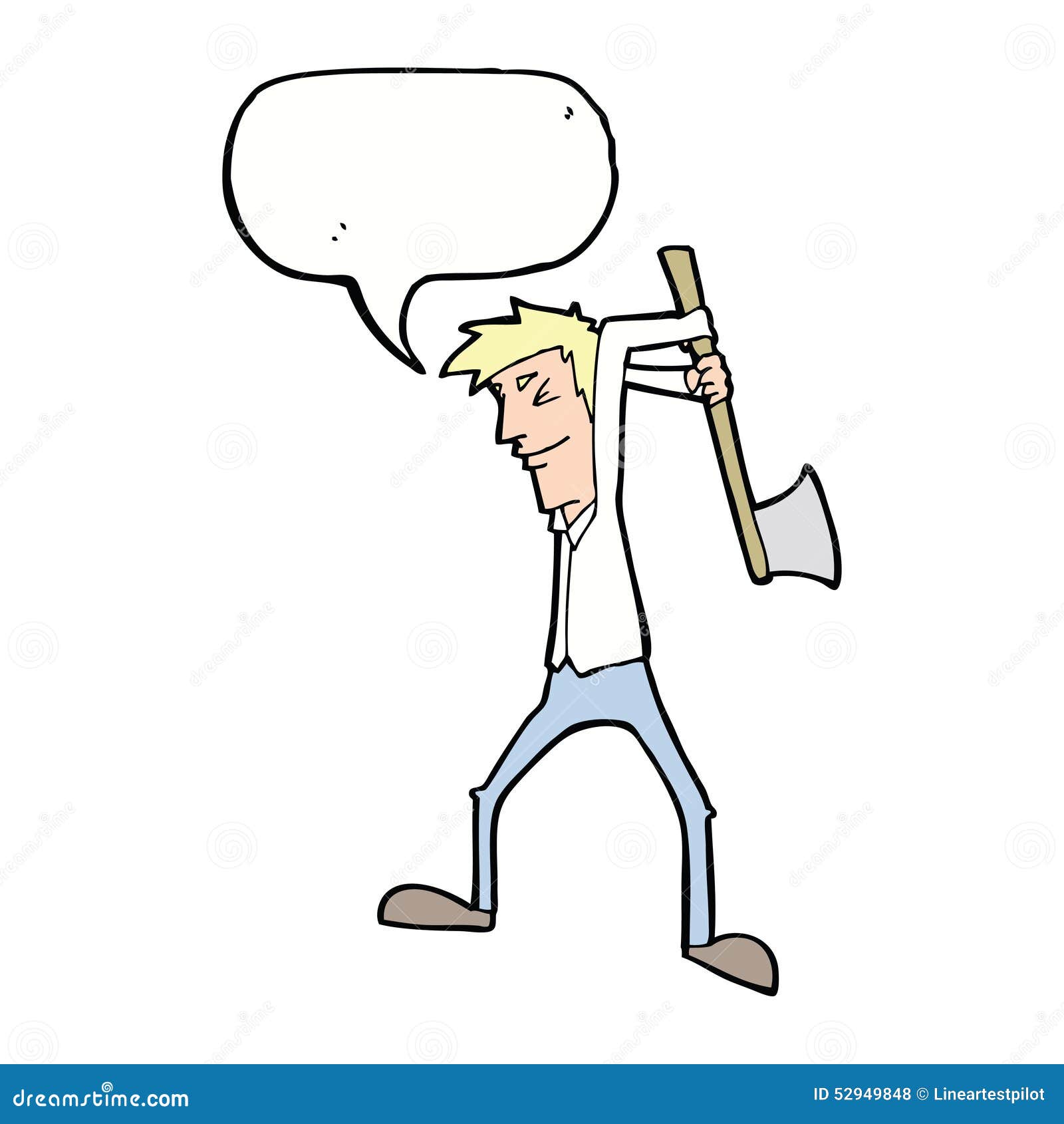 Cartoon Man Swinging Axe with Speech Bubble Stock Illustration ...