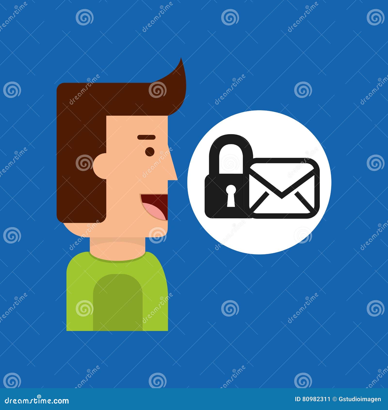 Cartoon Man Tablet Email Padlock Security Stock Vector - Illustration ...