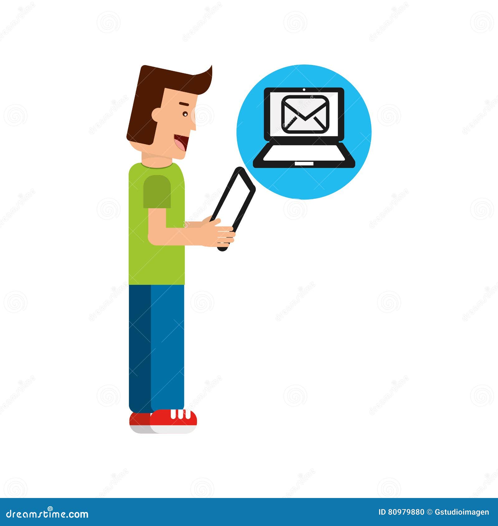Cartoon Man Tablet Email Technology Message Stock Vector - Illustration ...