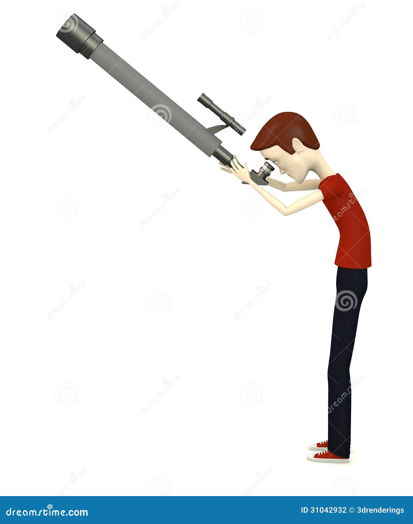 Cartoon man with telescope stock illustration. Illustration of render ...