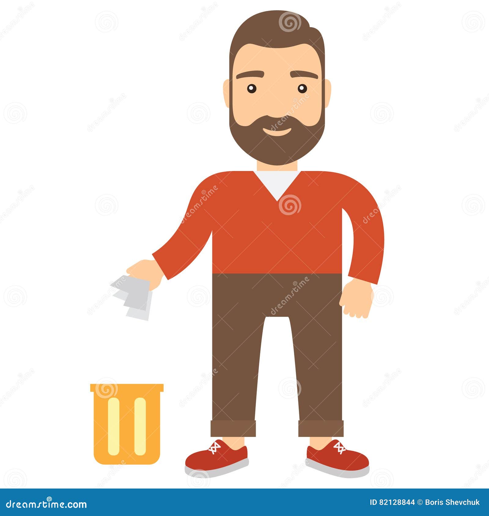 Cartoon Man Throwing Garbage In Bin. Vector Illustration ...