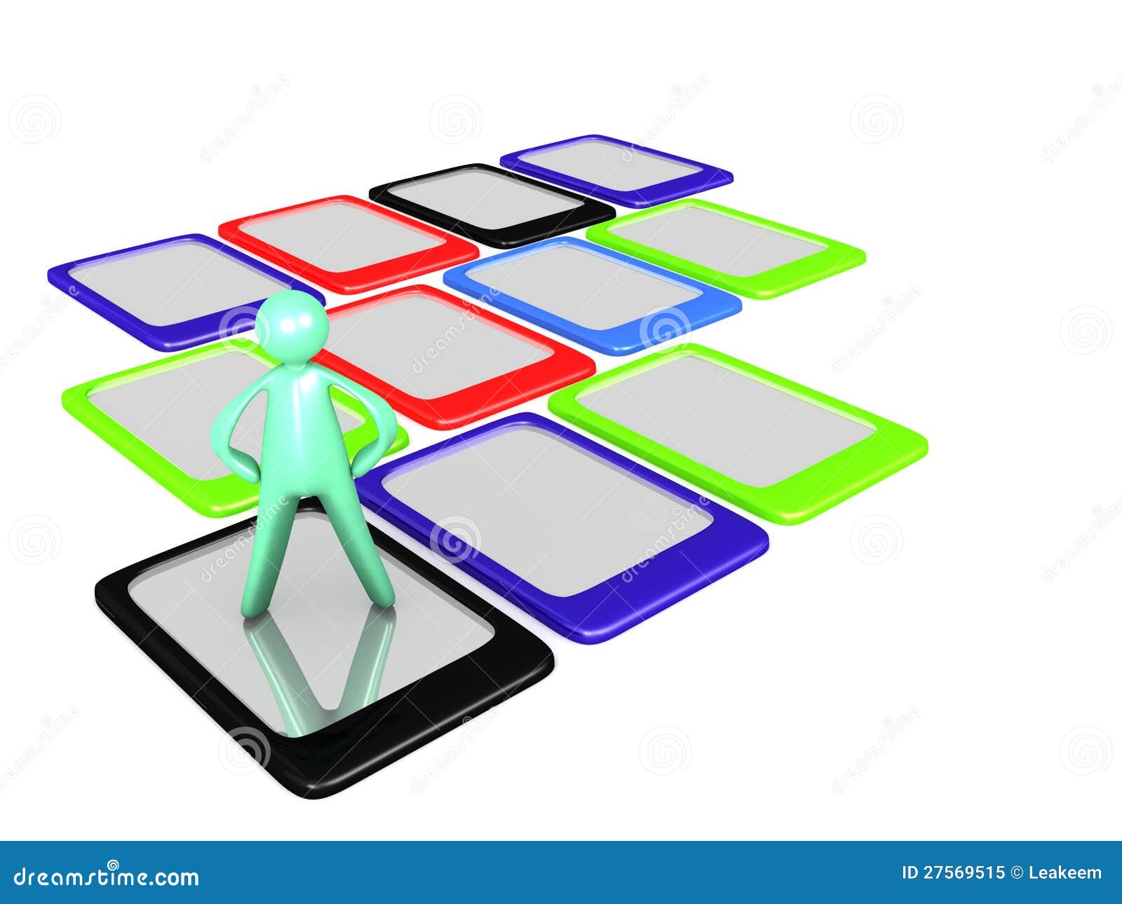 Cartoon Man on Top of Colorful Tablet PCs Stock Illustration ...
