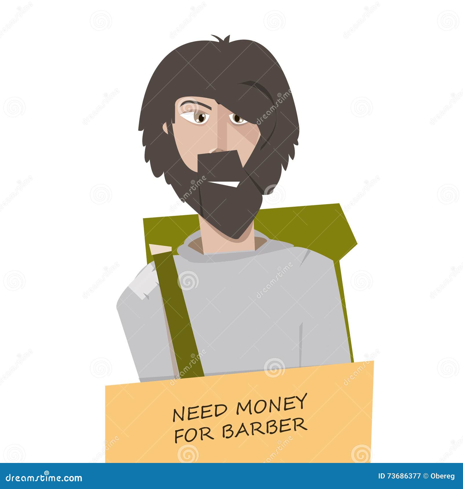 Cartoon Man Tramp with Funny Sign Stock Vector - Illustration of work ...