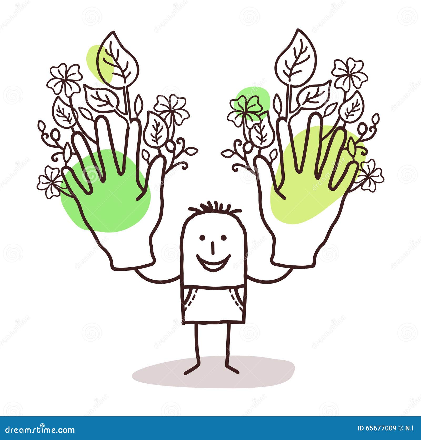 Cartoon Man with Two Big Green Hands Stock Vector - Illustration of ...