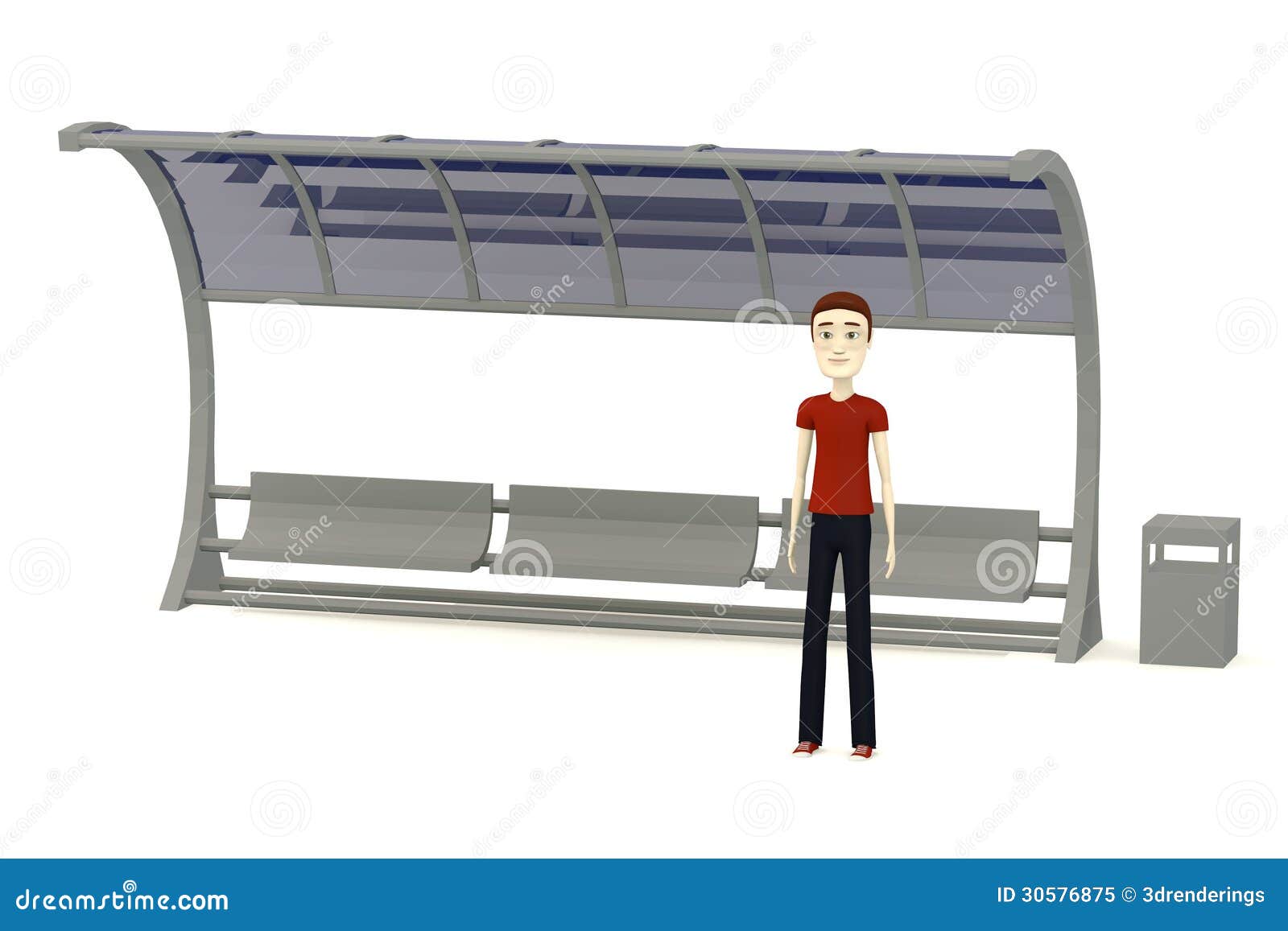 Cartoon Man Waiting on Bus Stop Stock Illustration - Illustration of ...