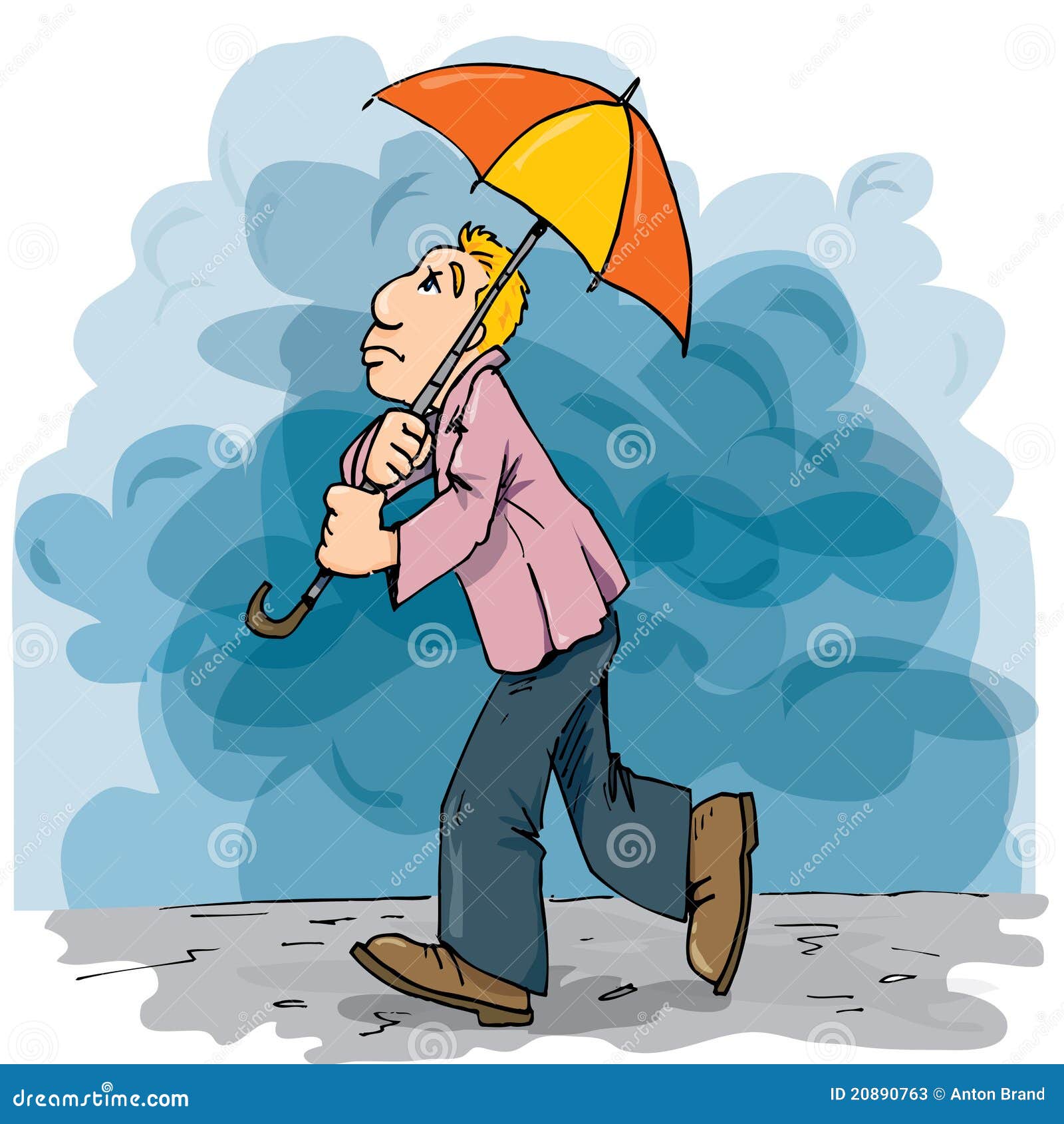 Cartoon of a Man Walking in the Rain Stock Vector - Illustration of ...
