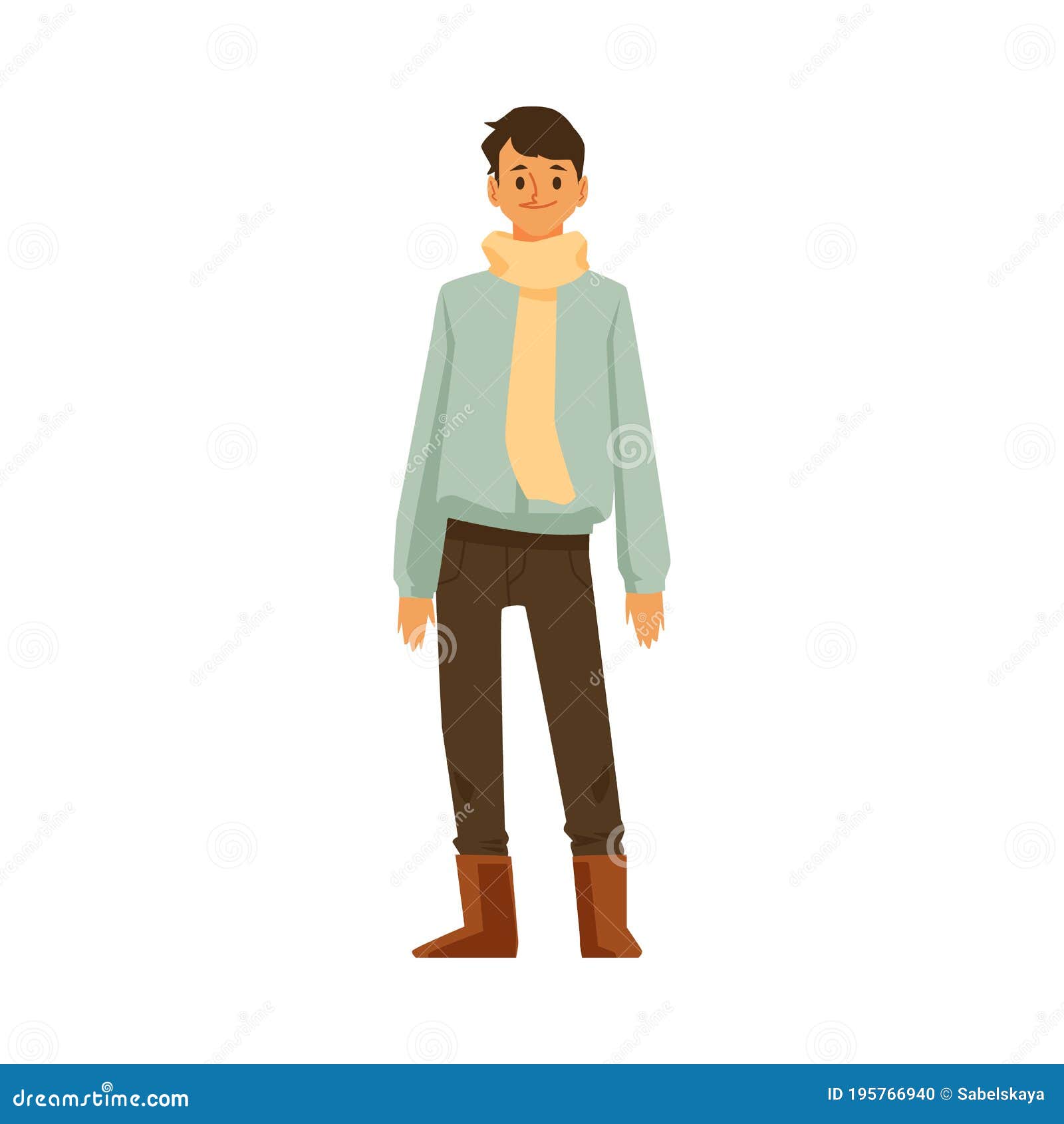 Cartoon Man in Warm Clothes - Young Person Wearing Sweater and Scarf ... Cartoon Man in Warm Clothes - Young Person Wearing Sweater and Scarf ...