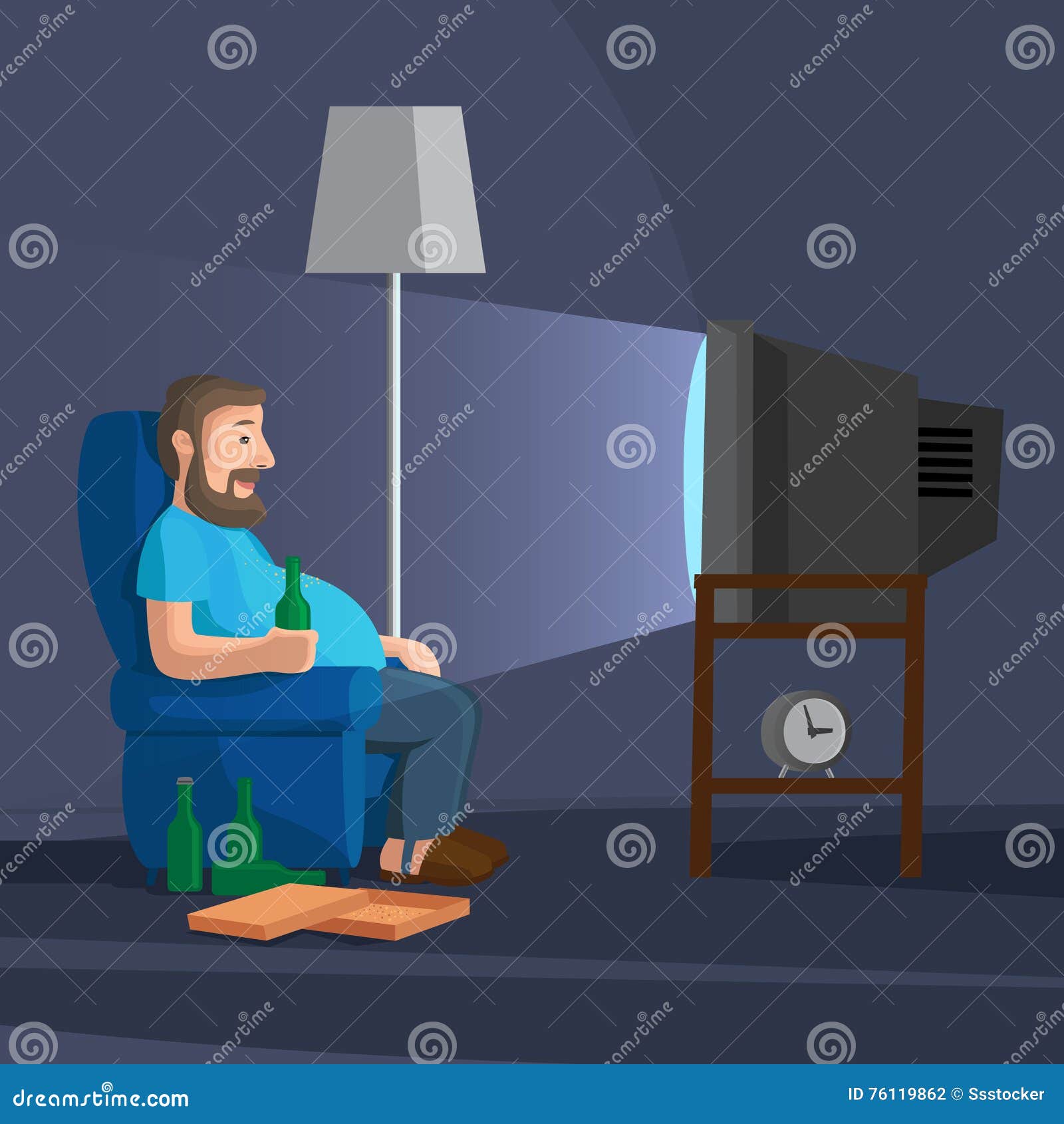 Cartoon Man Watching TV stock vector. Illustration of bottle - 76119862