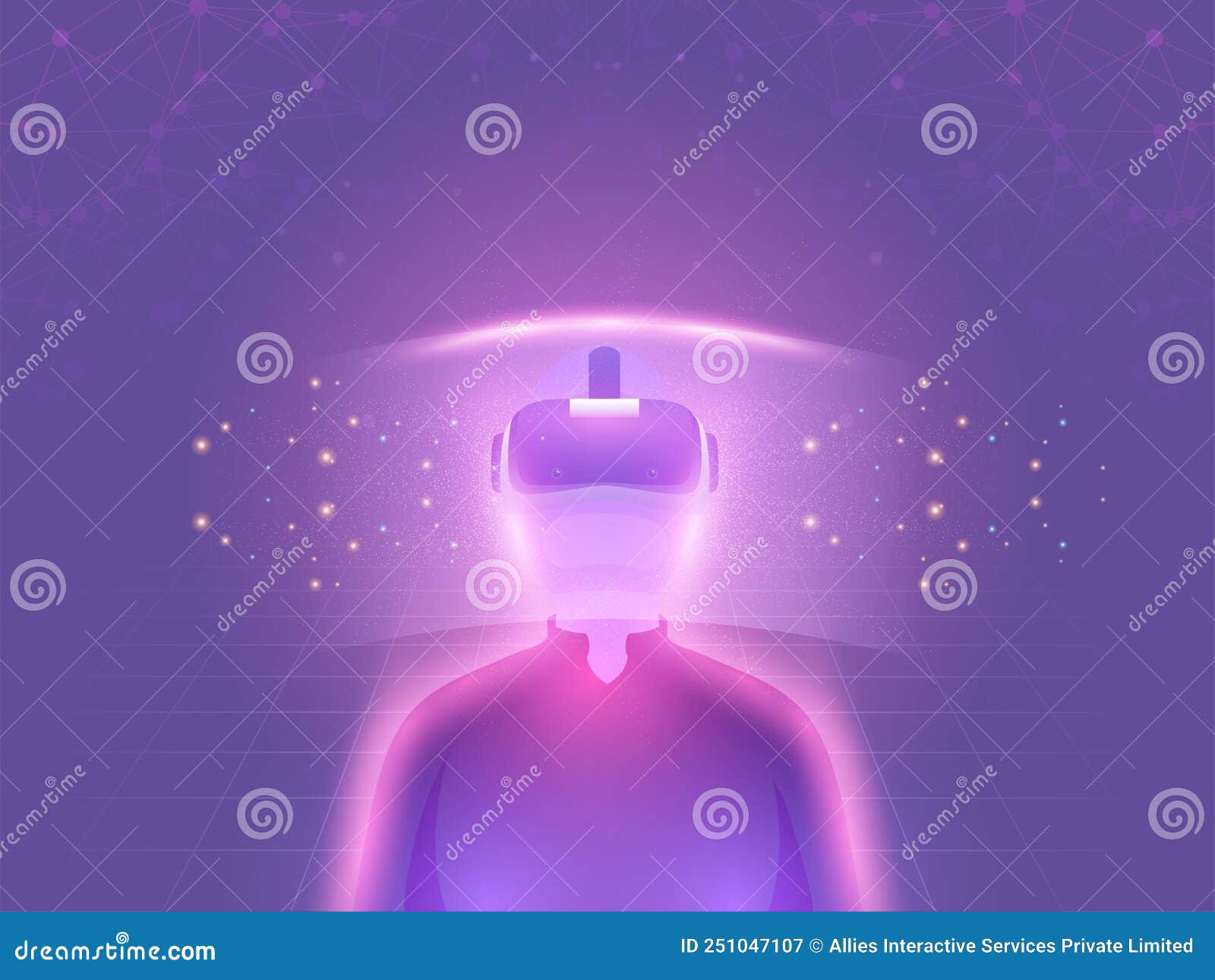Cartoon Man Wearing VR Box and Lights Effect on Violet Stock ...