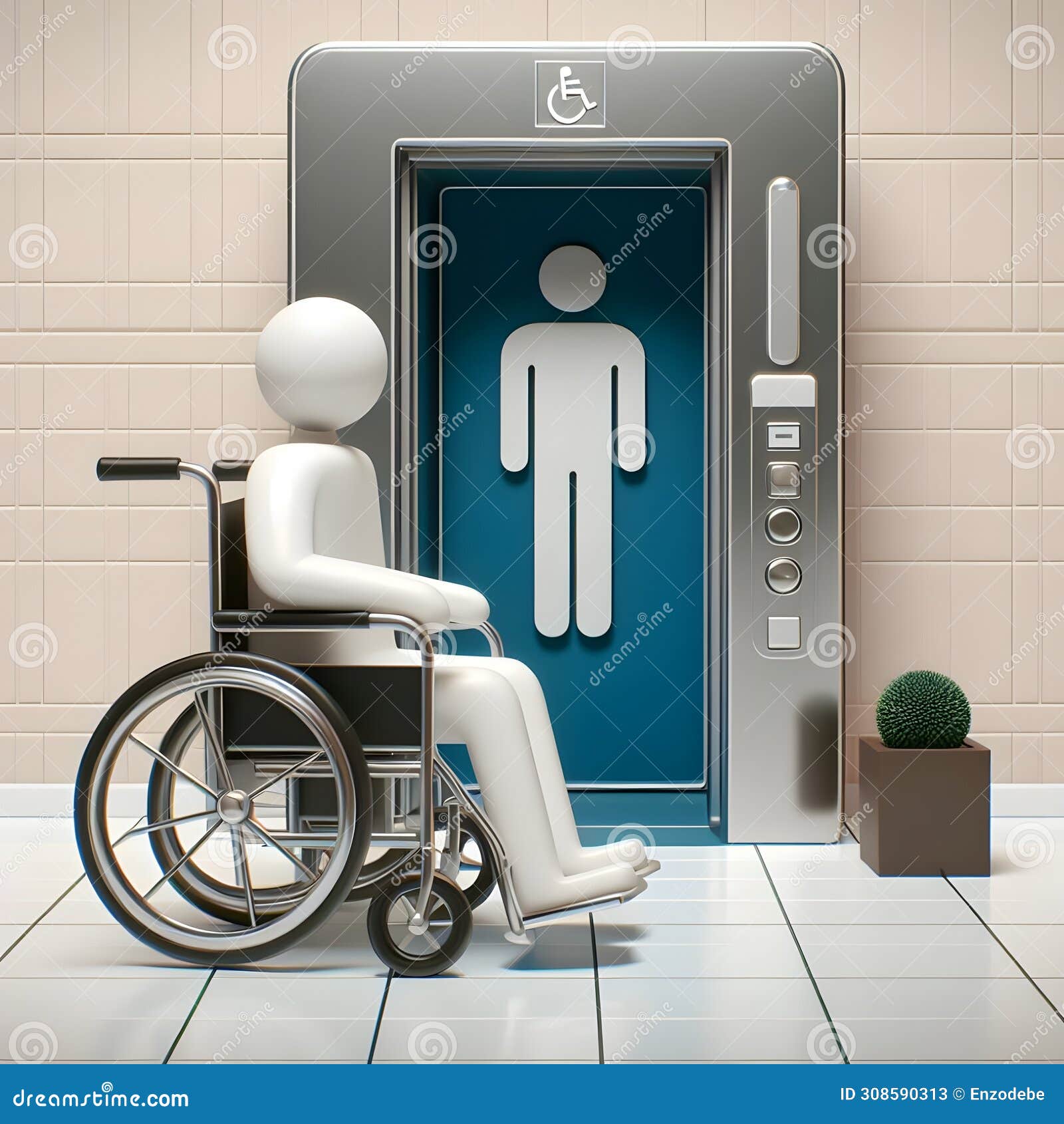 A Cartoon Man in a Wheelchair Inside an Elevator Stock Illustration ...