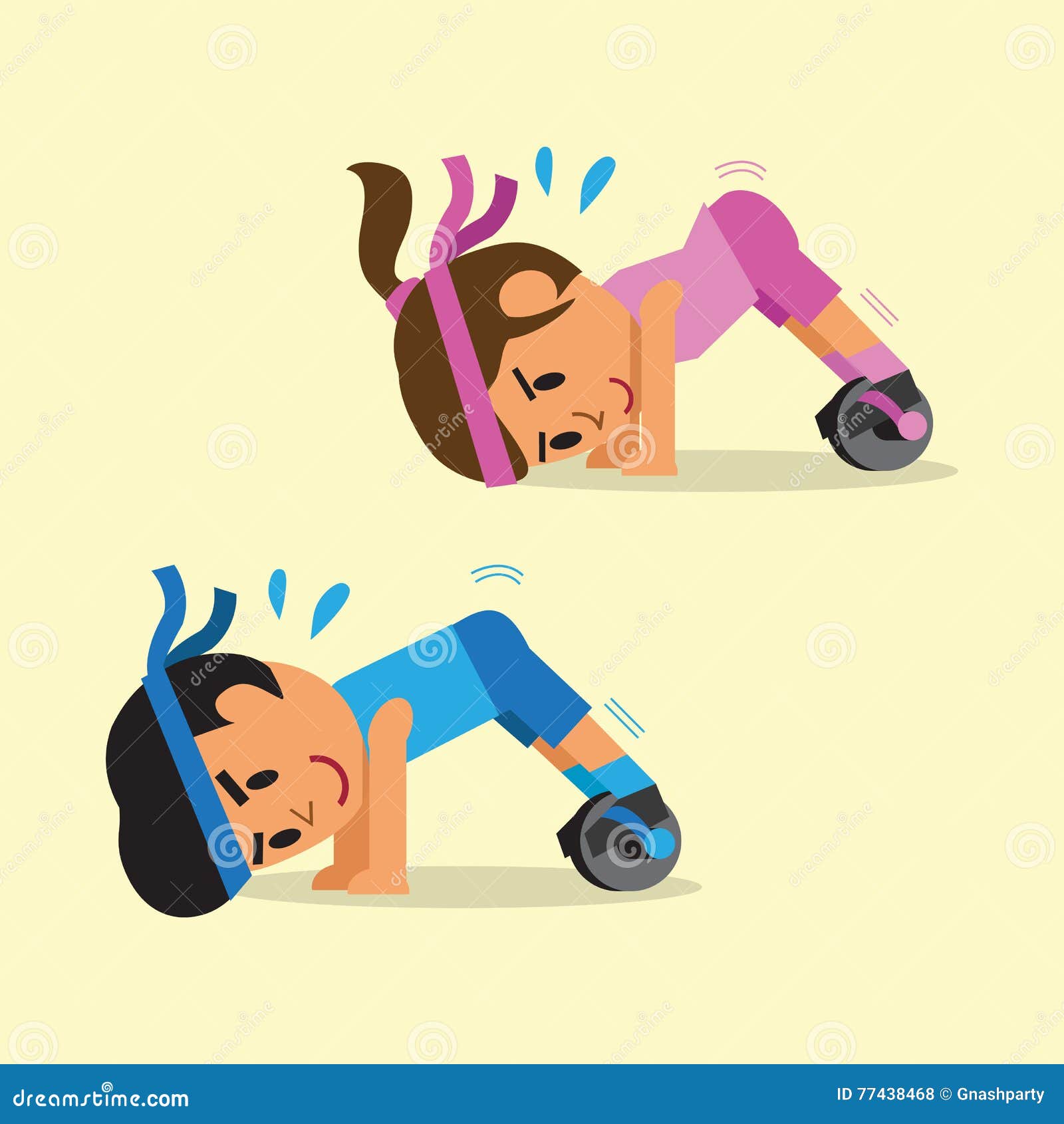 Cartoon a Man and a Woman Doing Ab Wheel Rollout Exercise Stock Vector ...