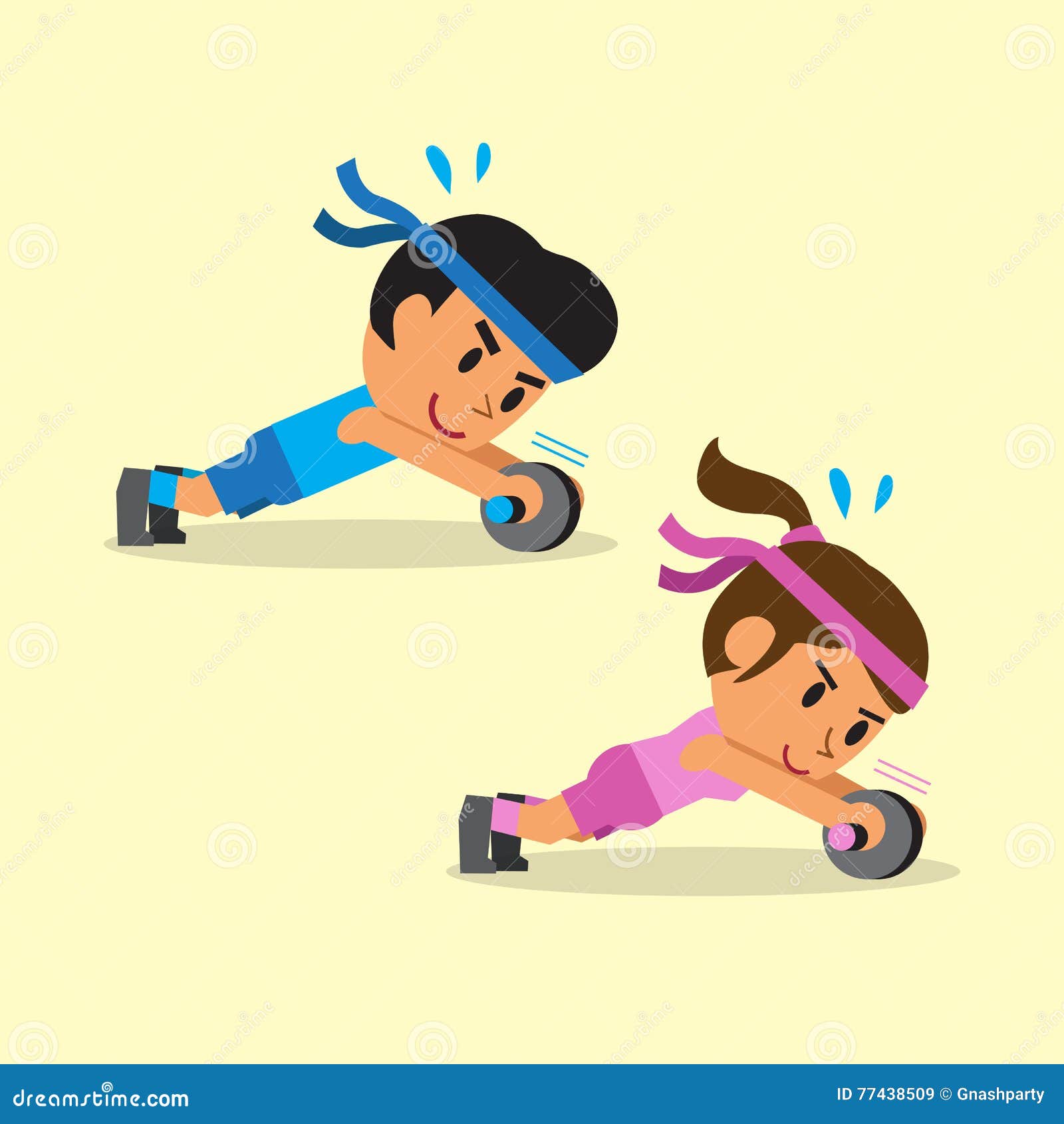 Cartoon Man And Woman Doing Ab Wheel Rollout Exercise | CartoonDealer ...